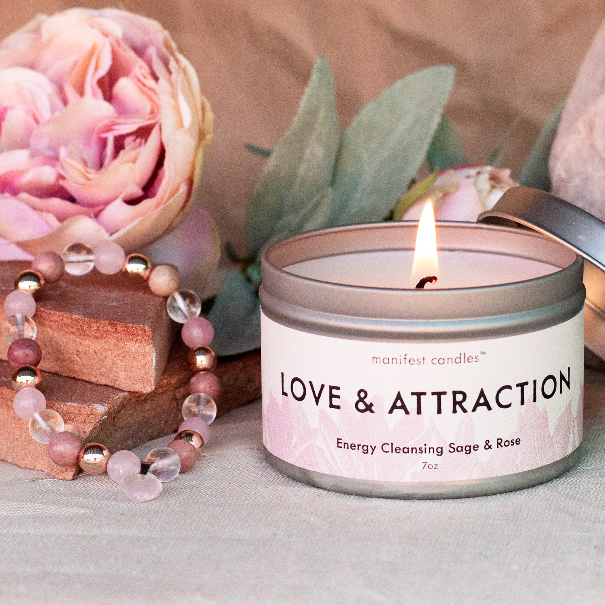 Manifest Love & Attraction Candle + Crystal Bracelet – WAX&WIT CANDLES